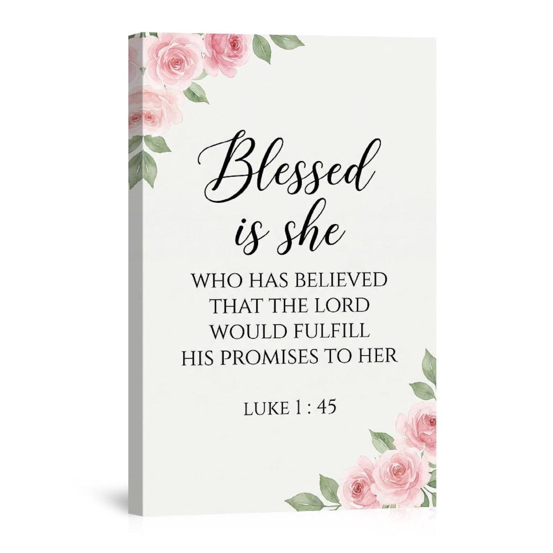Blessed Is She Luke 1 45 Bible Verse Floral Christian For Home Canvas ...