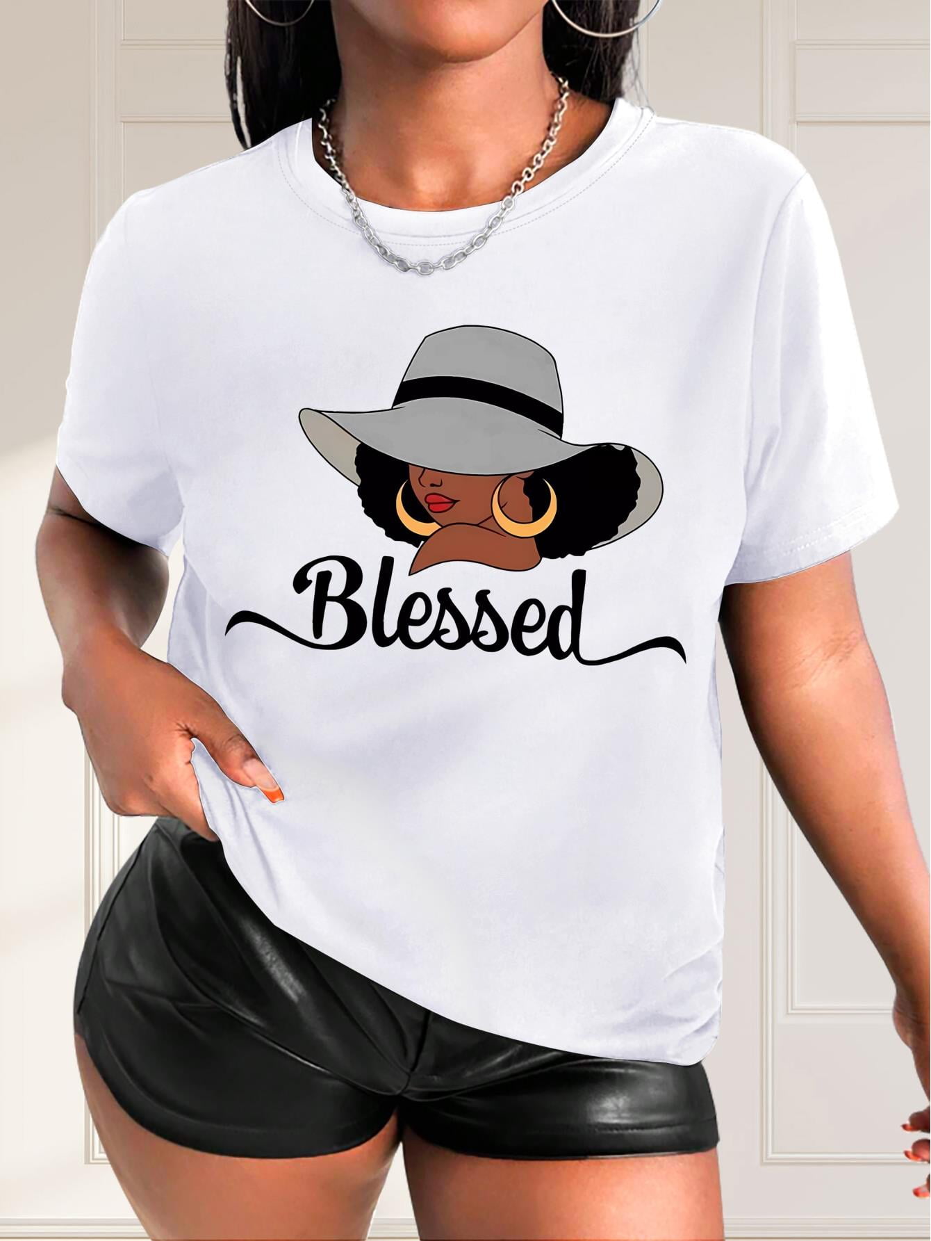 Blessed Letter And Portrait Graphic Short Sleeves Sports Tee, Round ...