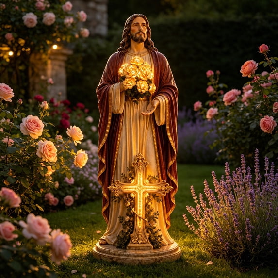 Blessed Light of Garden Statue, Glowing Roses LED Figurine for ...