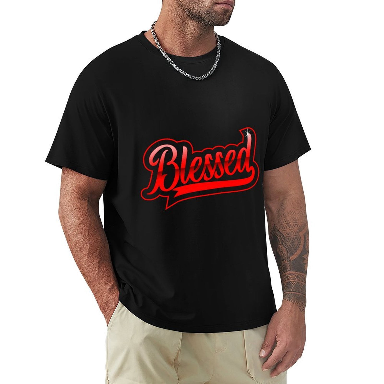 Blessed Men's HD Print Classic Short Sleeve T-Shirts Black 3XL ...