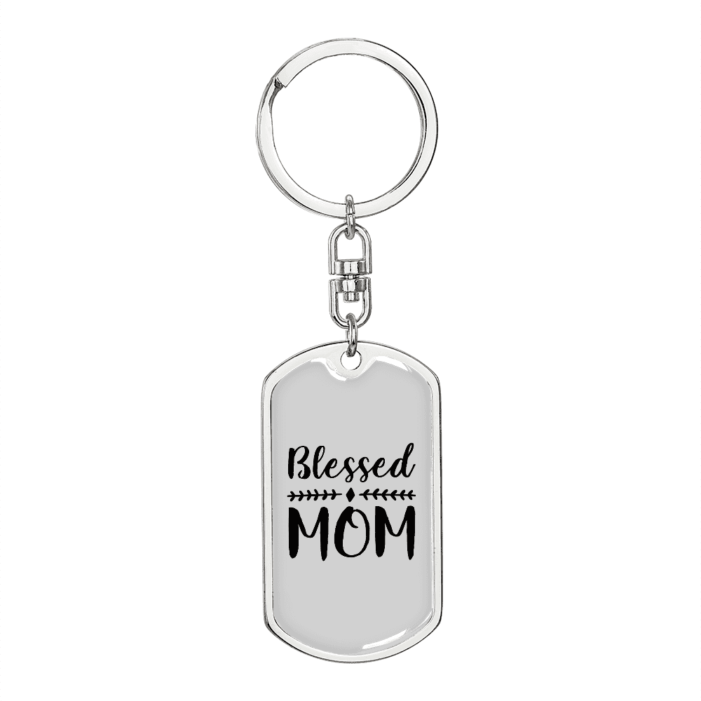 Blessed Mom Plain Stainless Steel or 18k Gold Premium Swivel Dog Tag Keychain - Walmart.com