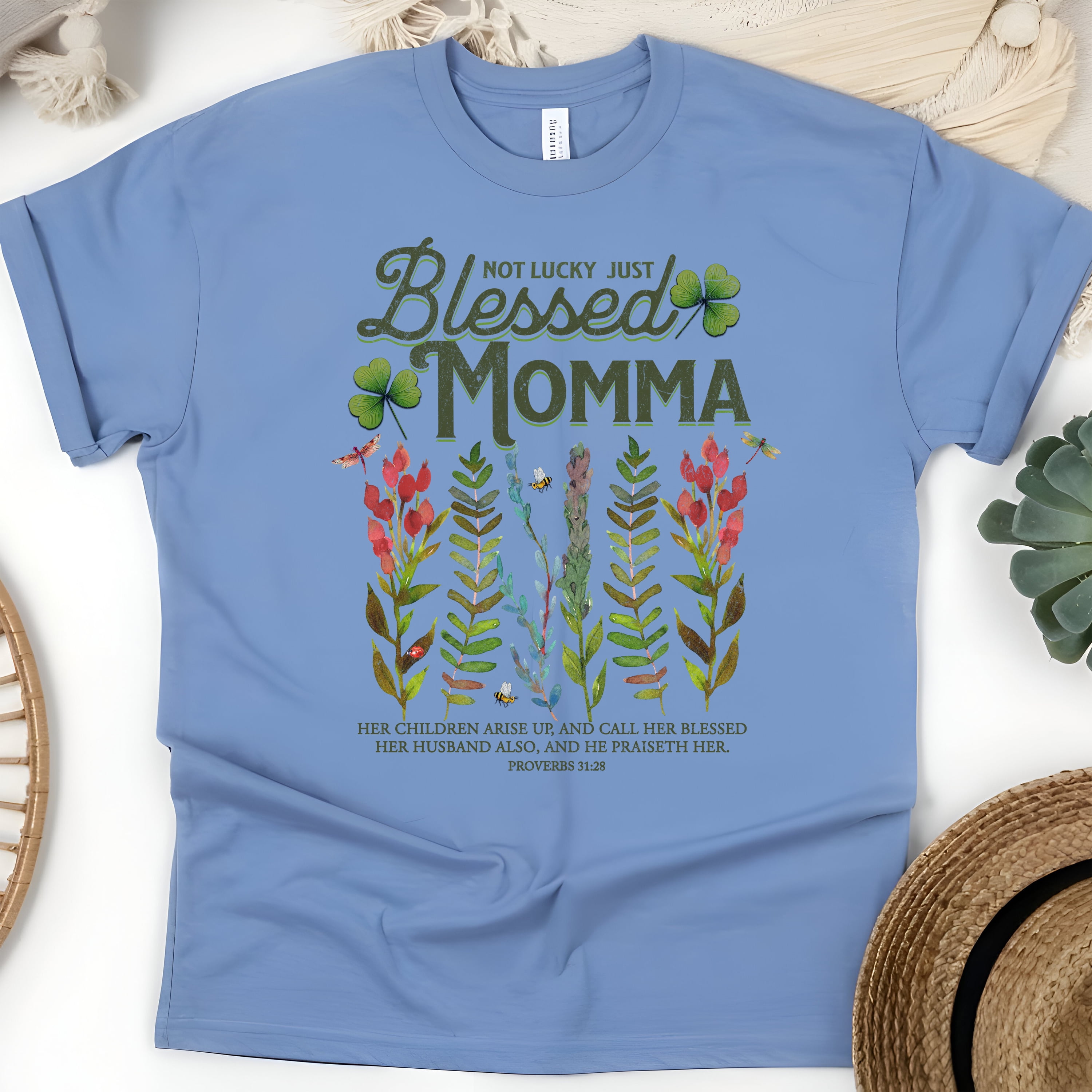 Blessed Momma Shirt – Proverbs 31:28 Clover and Floral Faith Tee, CarolinaBlue, Size S - Walmart.com