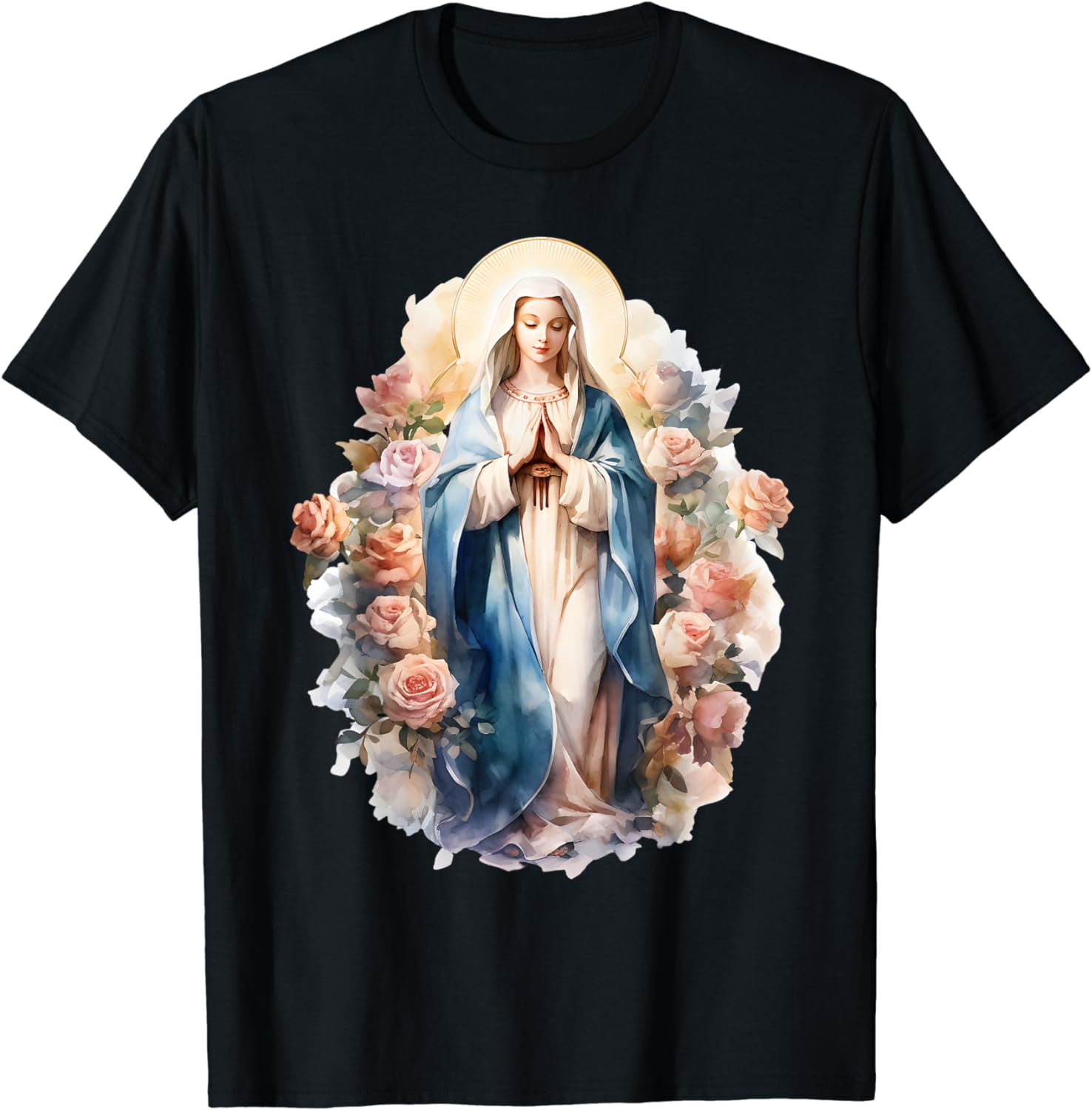 Blessed Mother Mary Mother of Jesus Roses Our Lady Catholic T-Shirt ...