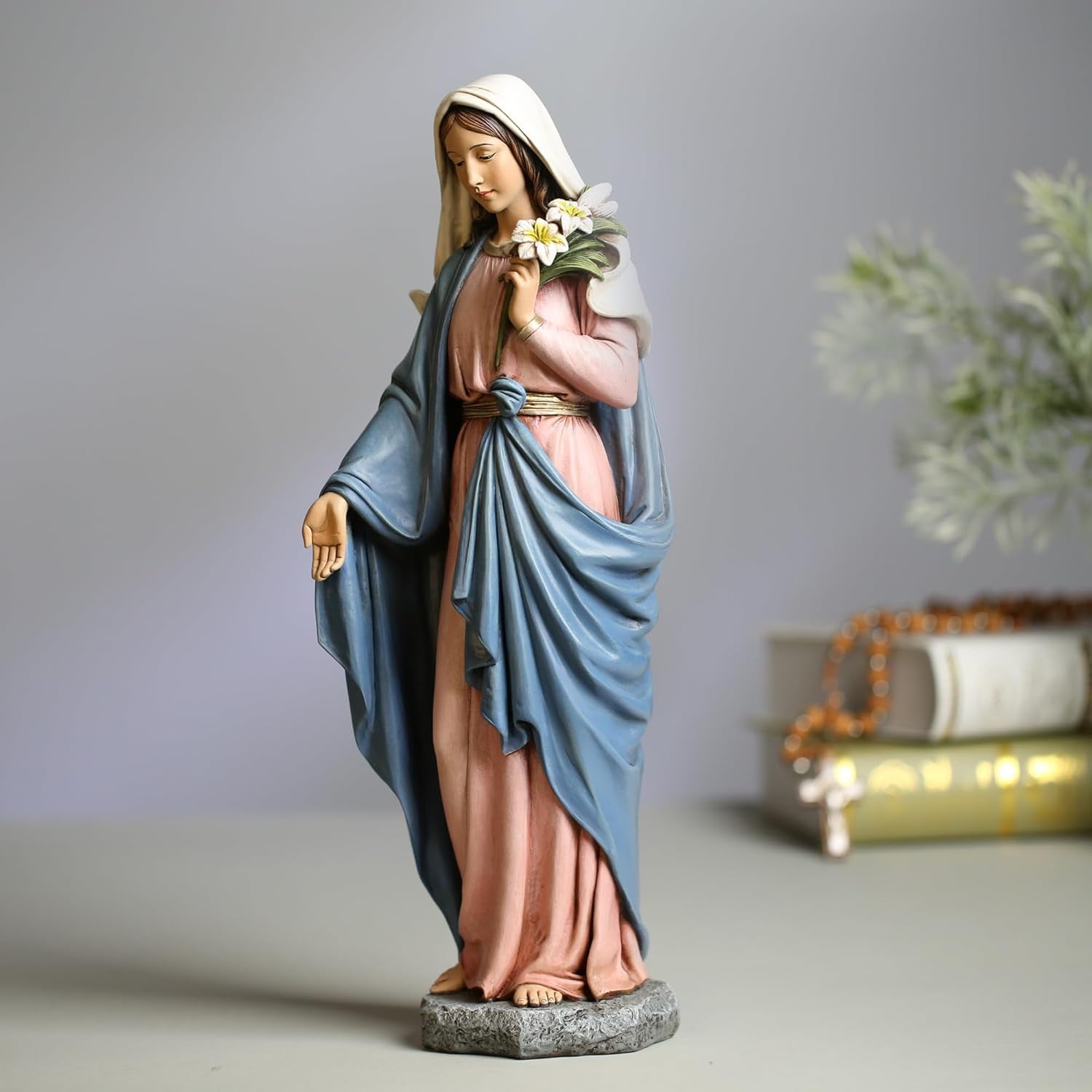 Blessed Mother Statue - 14 Inch Saint Mary Holding Lilies Figure ...