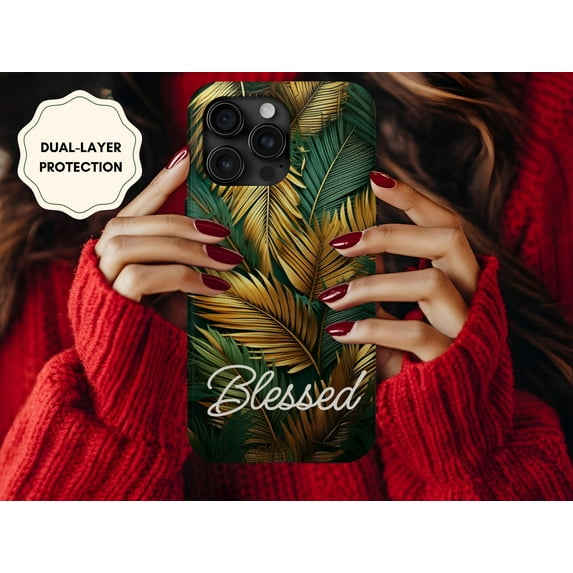Blessed Palm Leaves Gold Christian Floral Phone Case 17 16 15 14 13 12 ...