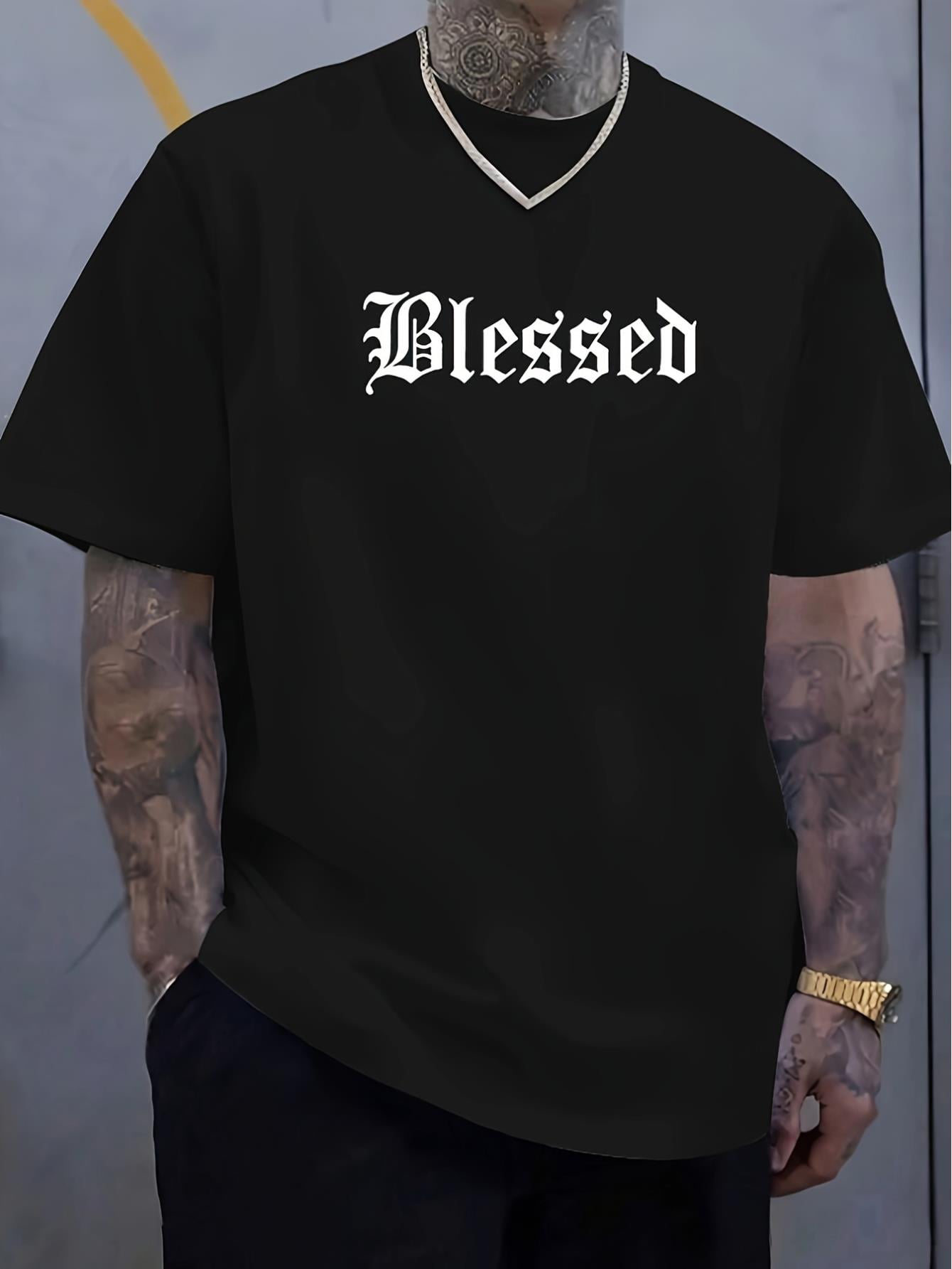 Blessed Print, Men's Round Crew Neck Short Sleeve Tee, Casual T-Shirt ...