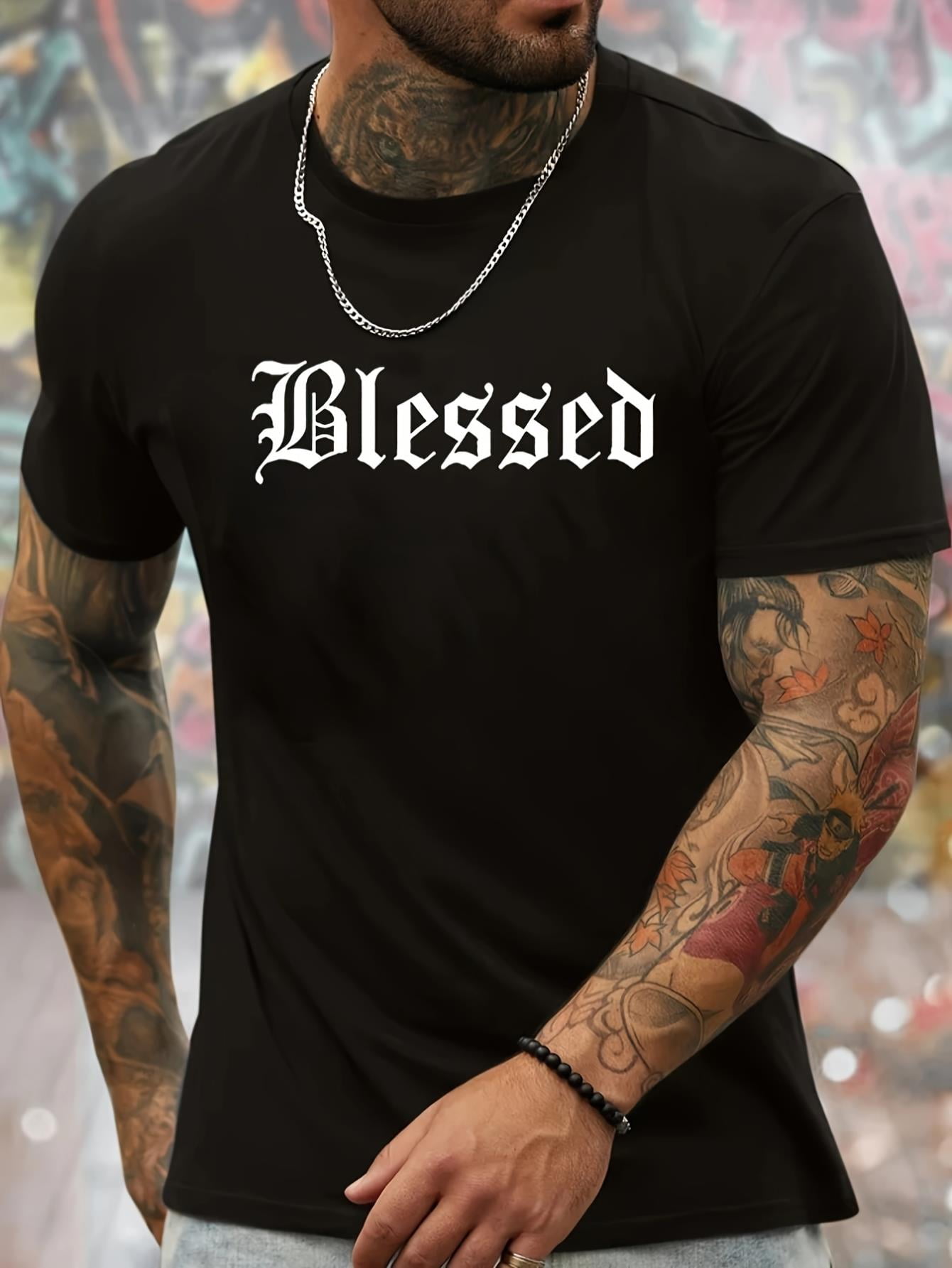Blessed Print Mens Creative Top - Ultra-Casual Short Sleeve Crew Neck T-shirt for Comfort ...
