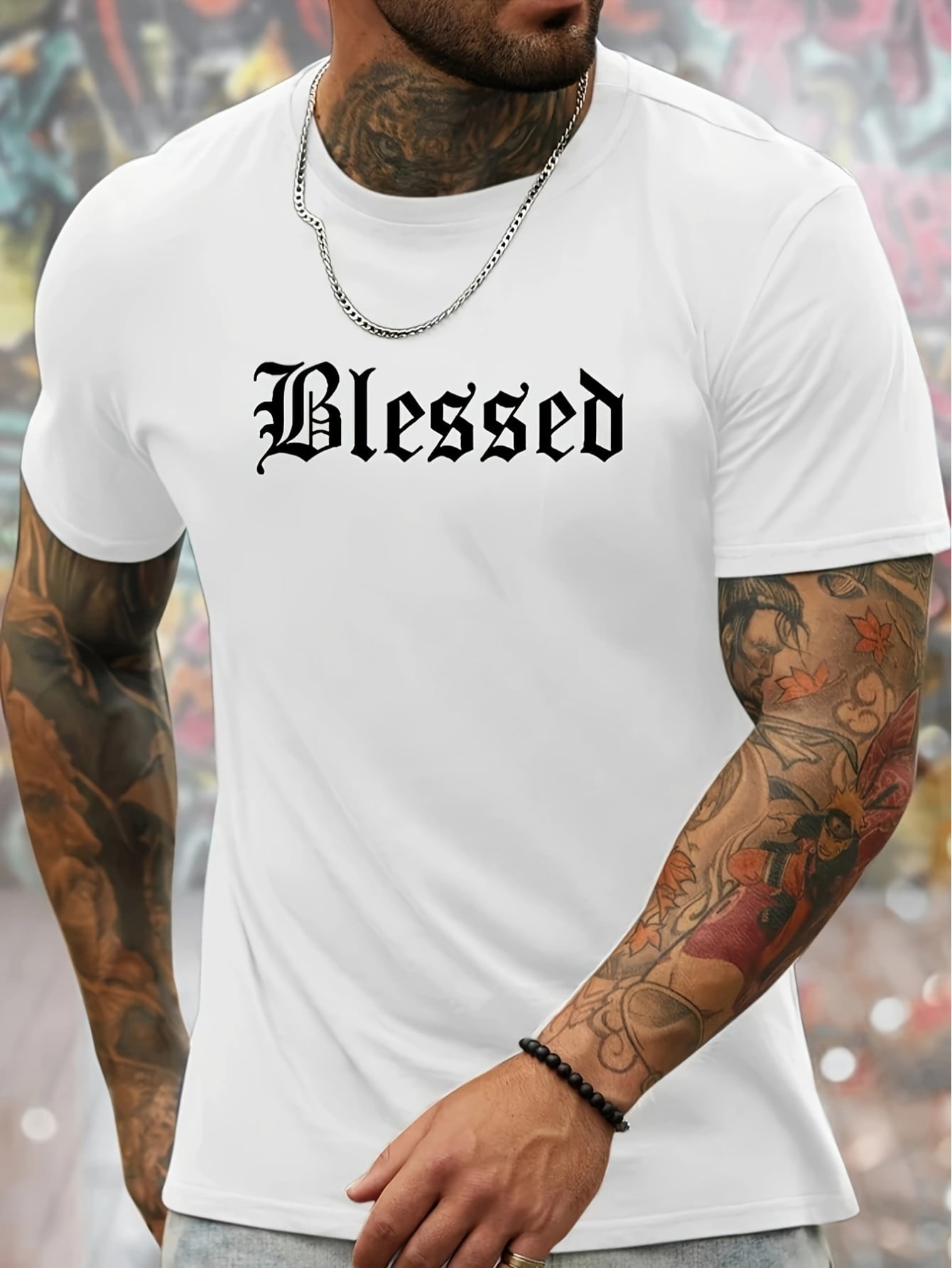 Blessed Print Mens Creative Top - Ultra-Casual Short Sleeve Crew Neck T ...