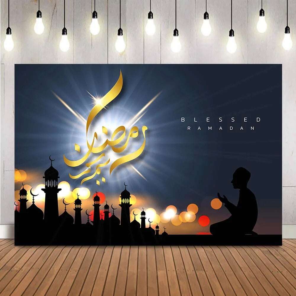 Blessed Ramadan Kareem Backdrop Eid Mubarak Gold Islamic Mosque Lamps ...