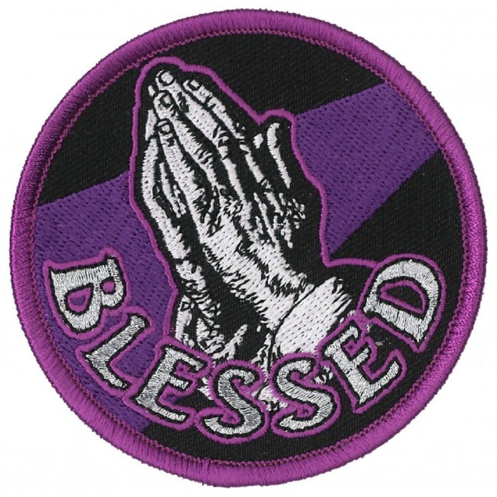 Blessed Scripted with Praying Hands Patch, Embroidered Iron-on Rayon ...