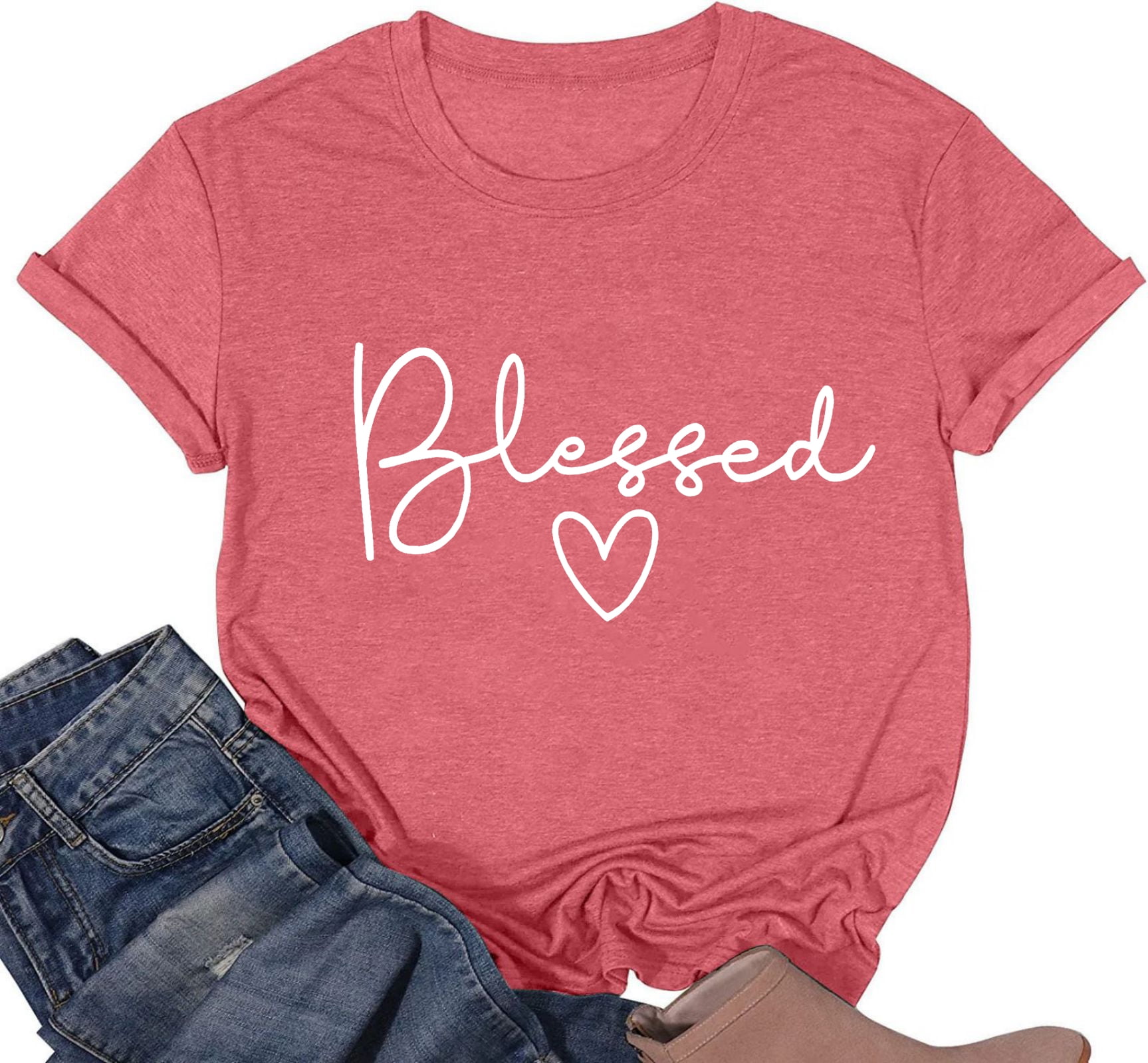 Blessed Shirt Women Short Sleeve Crew Neck Cute Tee Graphic Shirts Tops ...