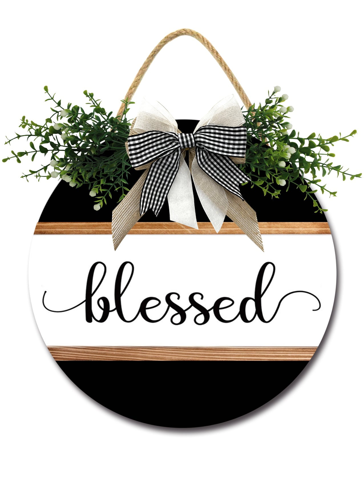 Blessed Sign Front Door Porch Decorations, Round Rustic Wood Hanging ...