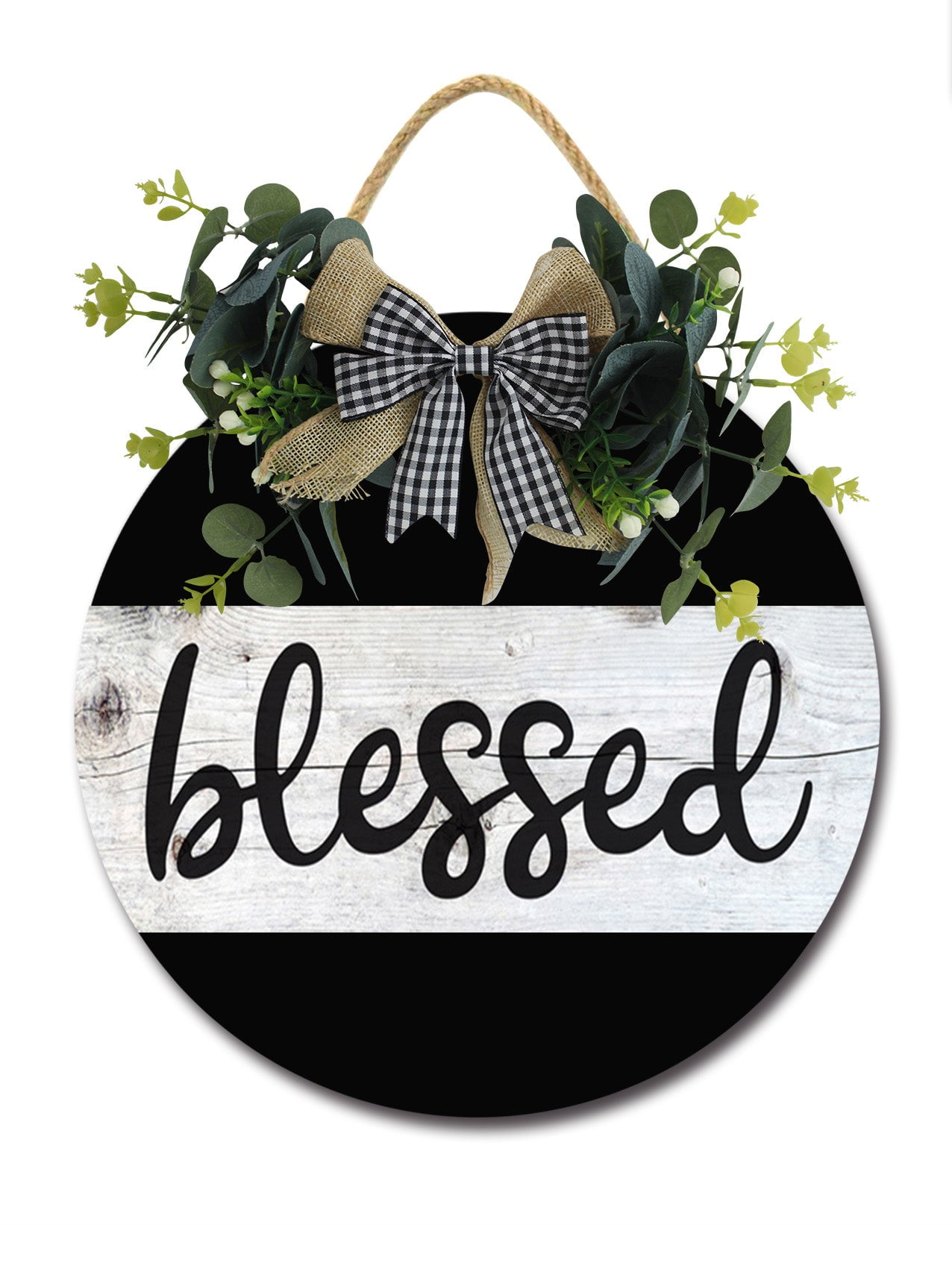 Blessed Sign Front Door Porch Decorations, Round Rustic Wood Hanging ...