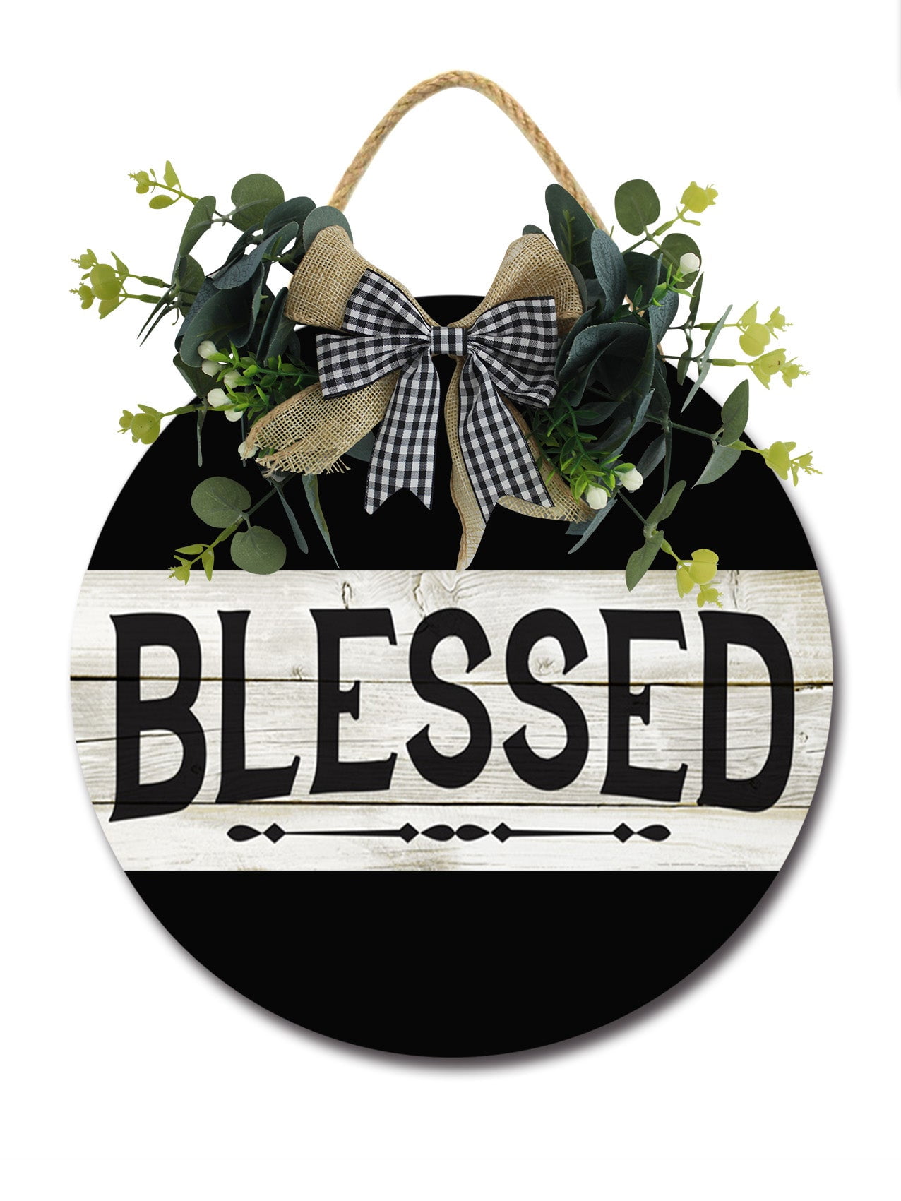 Blessed Sign Front Door Porch Decorations, Round Rustic Wood Hanging ...