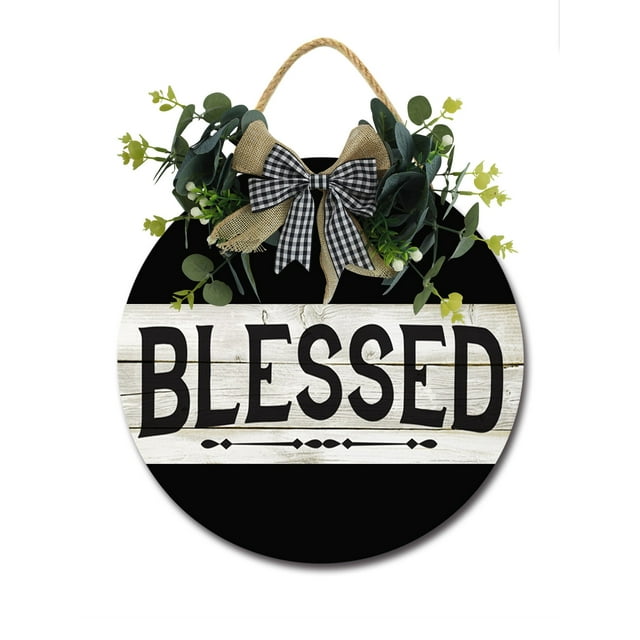 Blessed Sign Front Door Porch Decorations, Round Rustic Wood Hanging ...