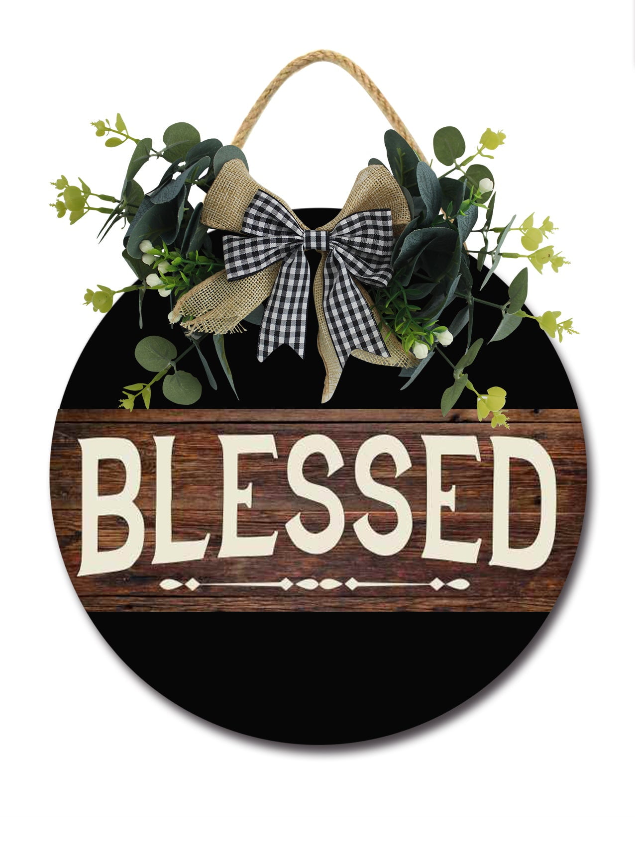 Blessed Sign Front Door Porch Decorations, Round Rustic Wood Hanging ...