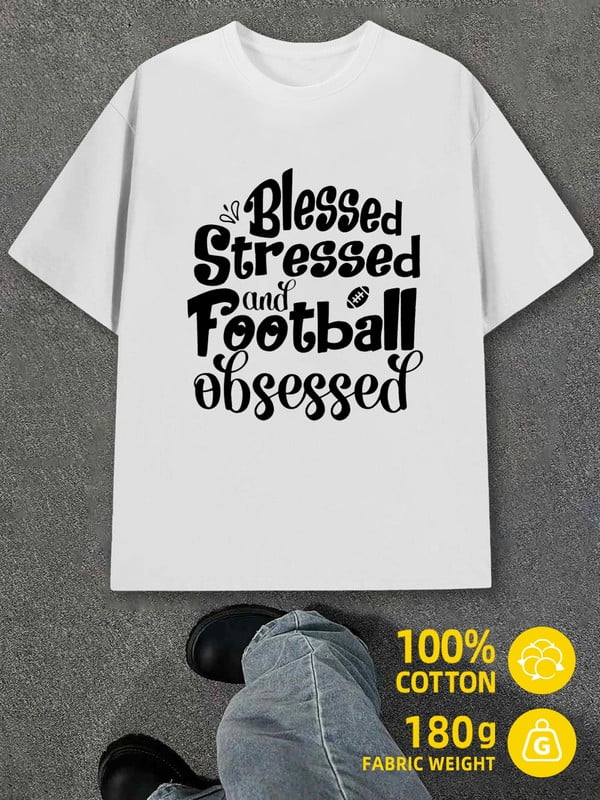 Blessed Stressed Football men white 180G 100% Cotton Everyday and ...