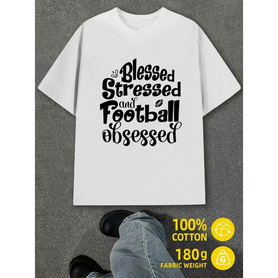 Blessed Stressed Football men white 180G 100% Cotton Everyday and ...