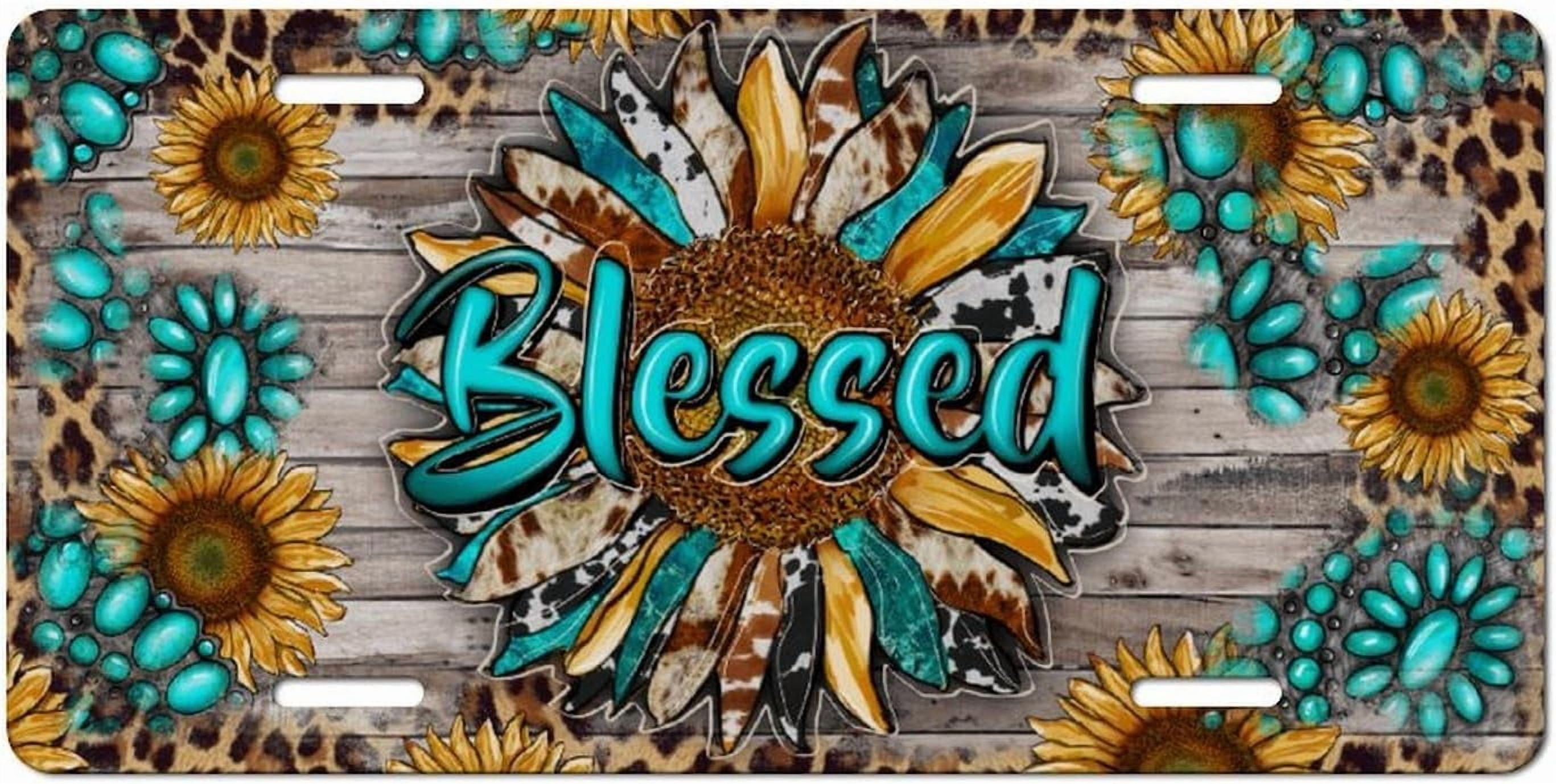 Blessed Sunflower License Plate for Women – Turquoise Teal Leopard ...