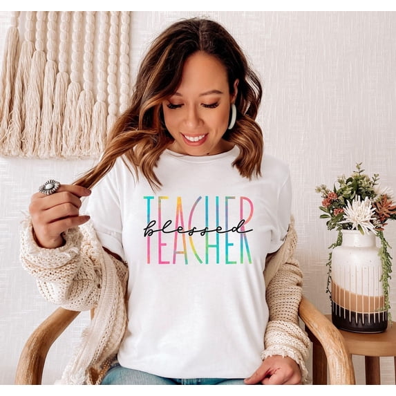 Blessed Teacher Shirt Rainbow Back to School Tee - Walmart.com