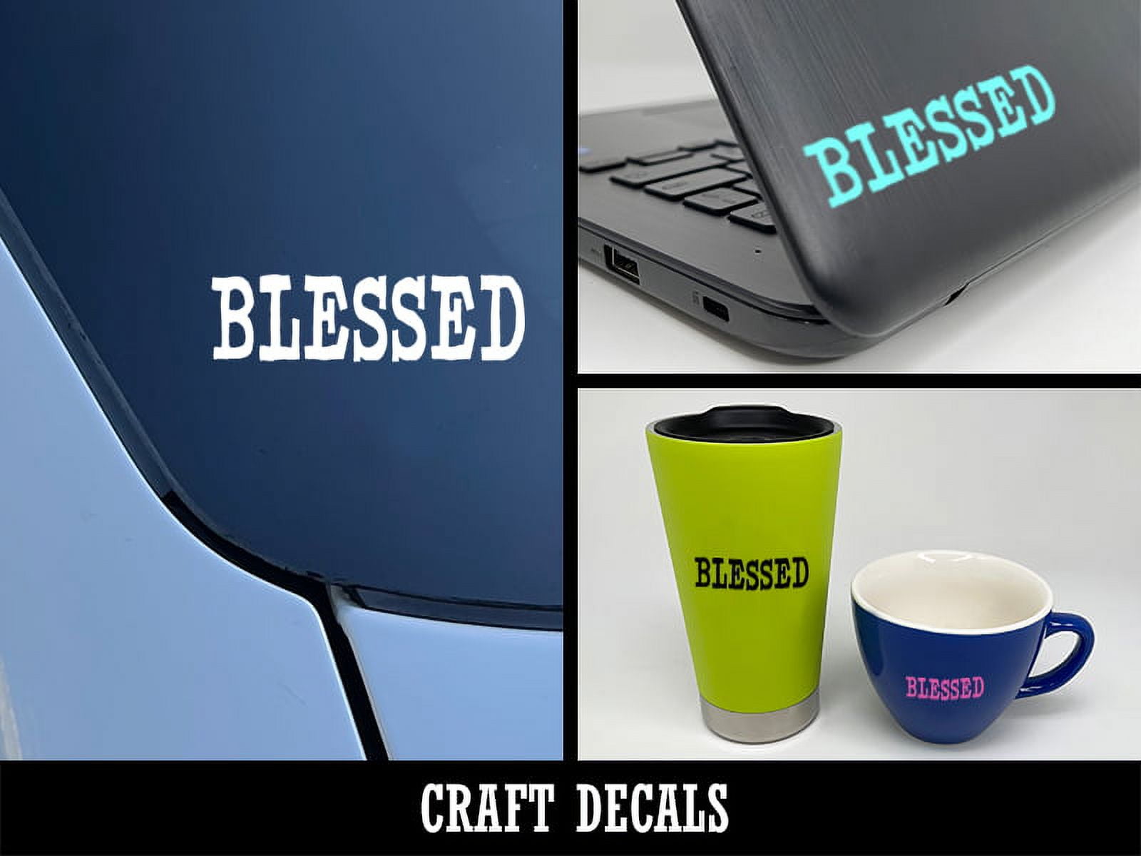 Blessed Text Craft Vinyl Indoor Outdoor Decal Sticker - Gold - 5 Inch ...