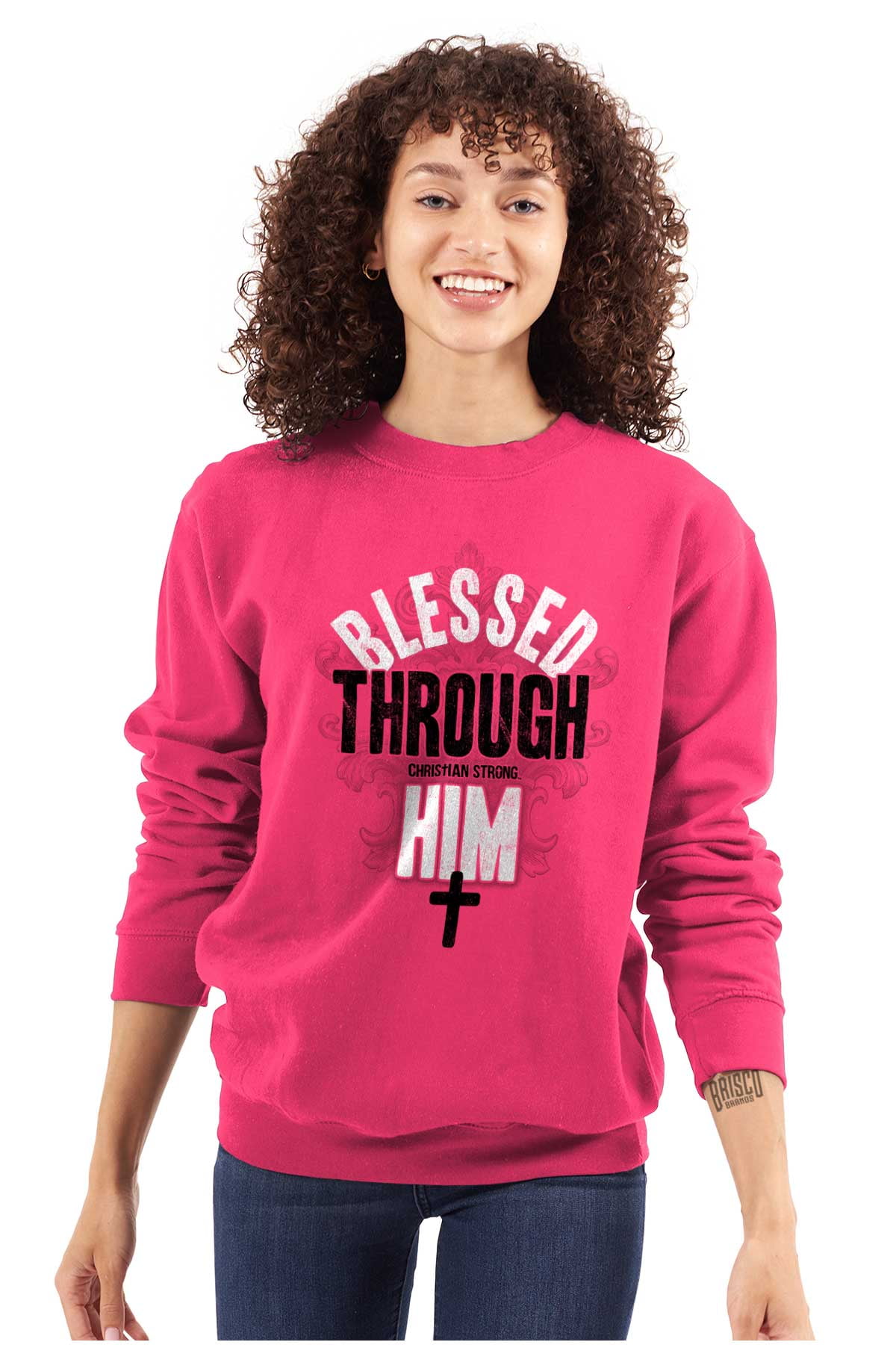 Blessed Through H Jesus God Christian Women Plus Size Crewneck ...