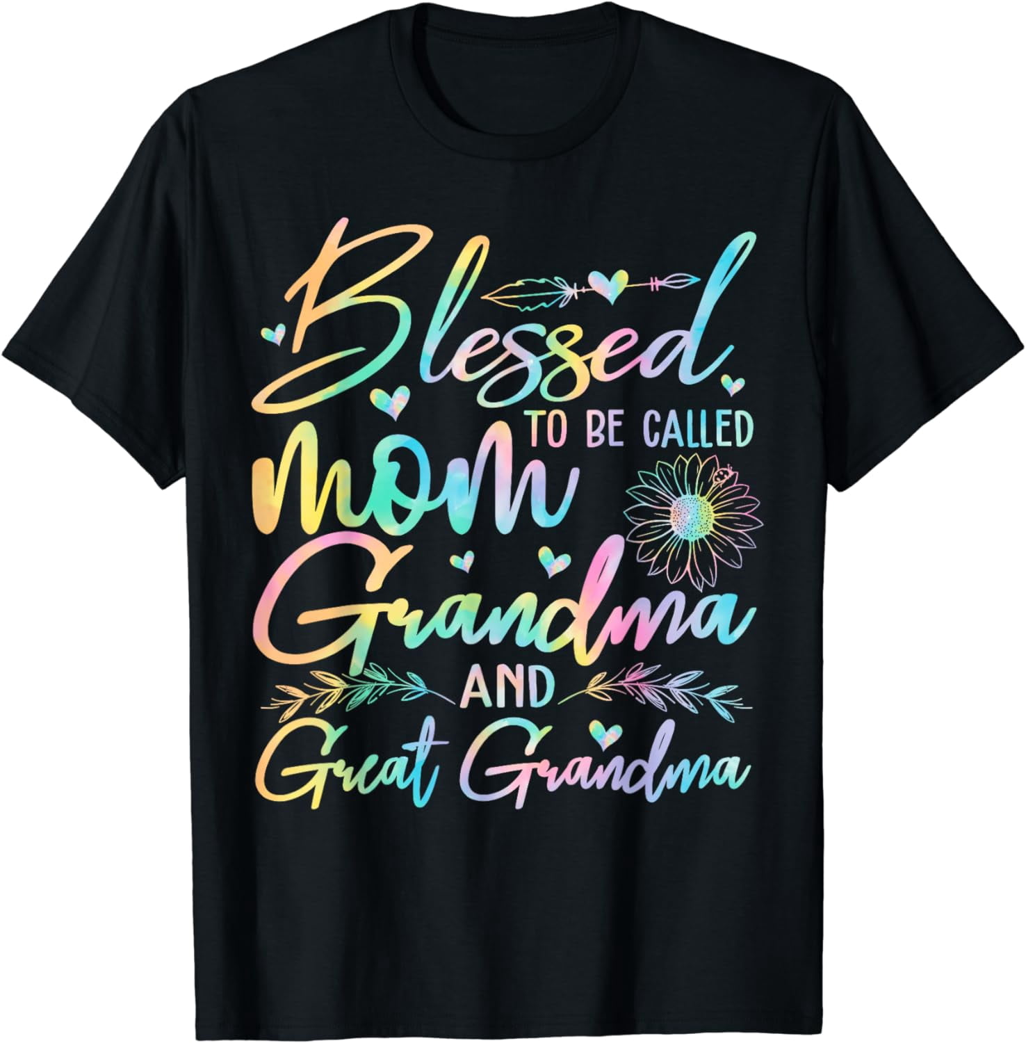 Blessed To Be Called Mom Grandma and Great Grandma Flower T-Shirt ...
