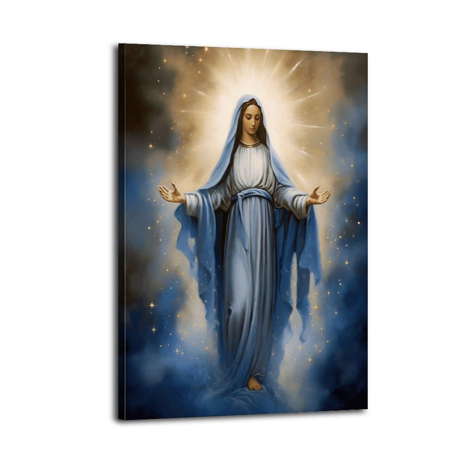 Blessed Virgin Mary Oil Painting Mother of Mary Poster Wrapped Wooden ...
