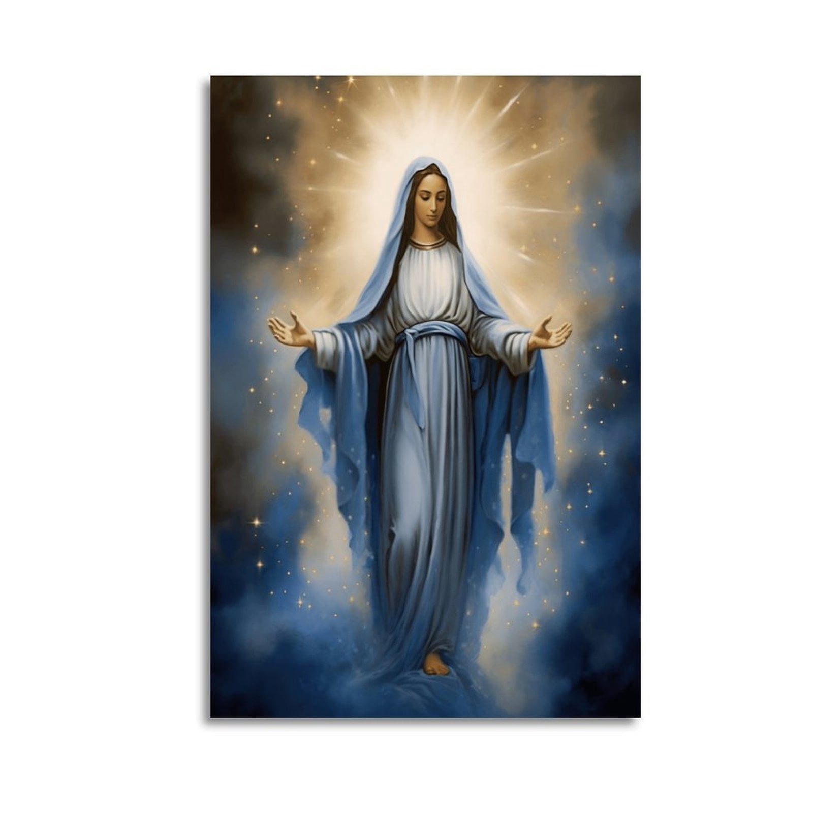 Blessed Virgin Mary Oil Painting Mother of Mary Poster Wrapped Wooden ...