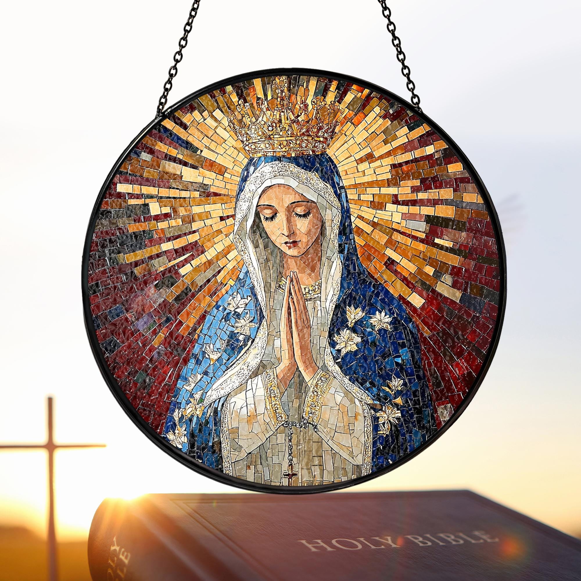 Blessed Virgin Mary Stained Glass Suncatcher, Religious Wall Decor ...