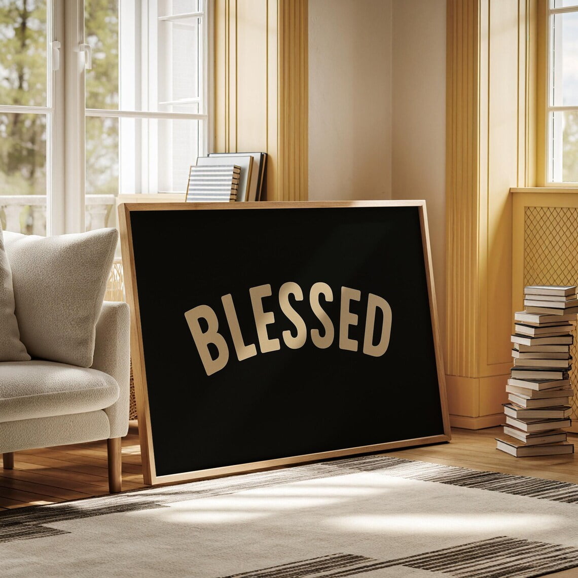 Blessed Wall Art Print – Minimalist Black And White Typography Poster For Christian Decor ...