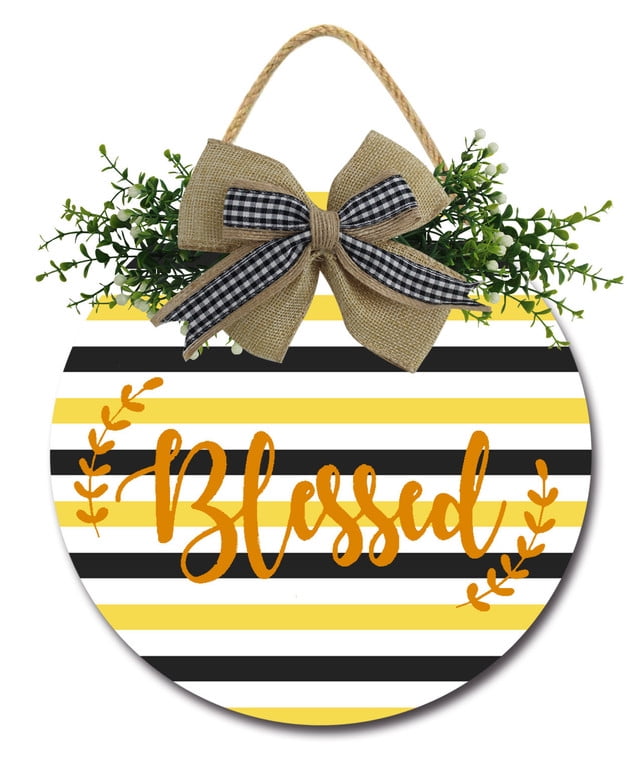 Blessed Wreaths Decor Sign Front Door, Round Wood Hanging Sign with ...