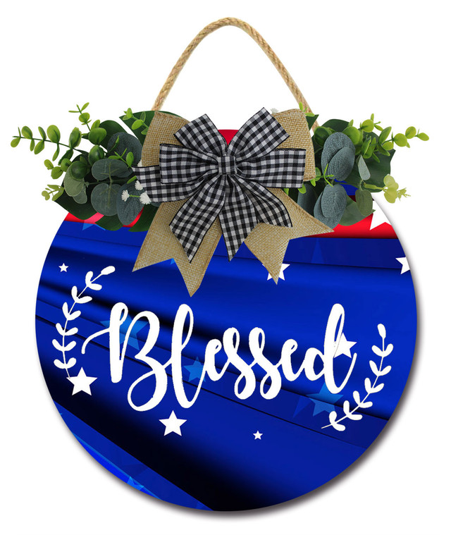 Blessed Wreaths Decor Sign Front Door, Round Wood Hanging Sign with ...