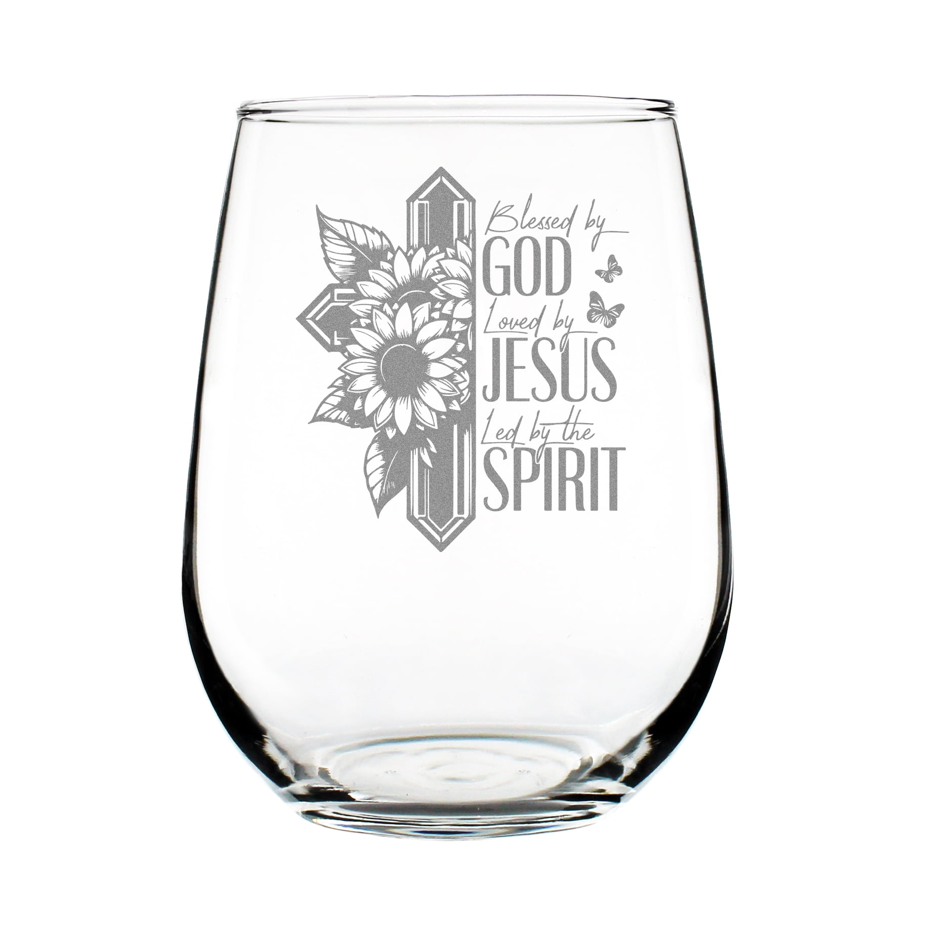 Blessed by God Loved Jesus Led the Spirit Stemless Wine Glass Hand ...