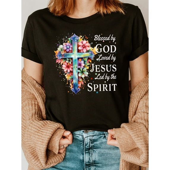Blessed by God Loved by Jesus Led by the Spirit Colorful Cross and ...