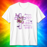 Blessed by God Saved by Jesus Filled by Spirit Cross Floral Butterfly T ...