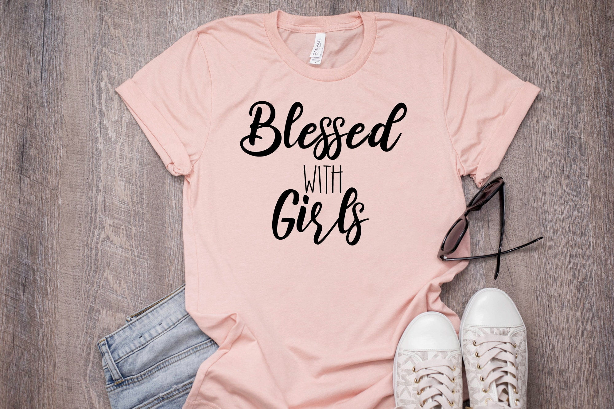 Blessed with Girls T-shirt Twin Girls Funny Motherhood Tee - Walmart.com