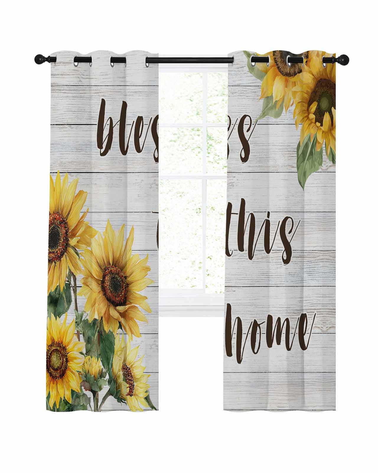 Blesses This Home Blackout Curtains 84 Inch Length Sunflower Floral ...
