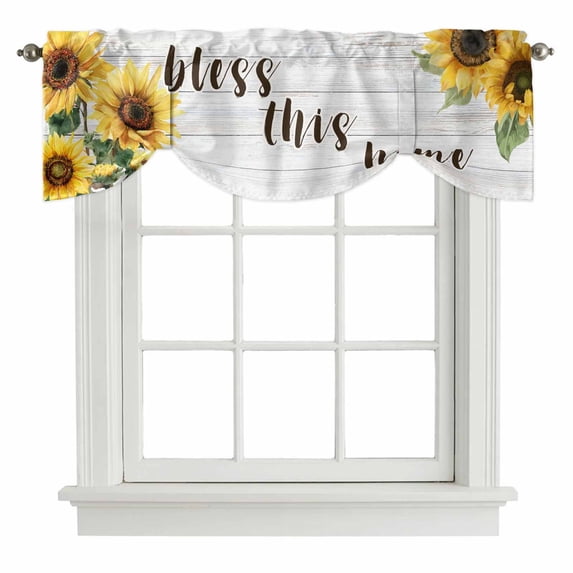Blesses This Home Tie Up Valance Curtains Sunflower Floral White Wood ...