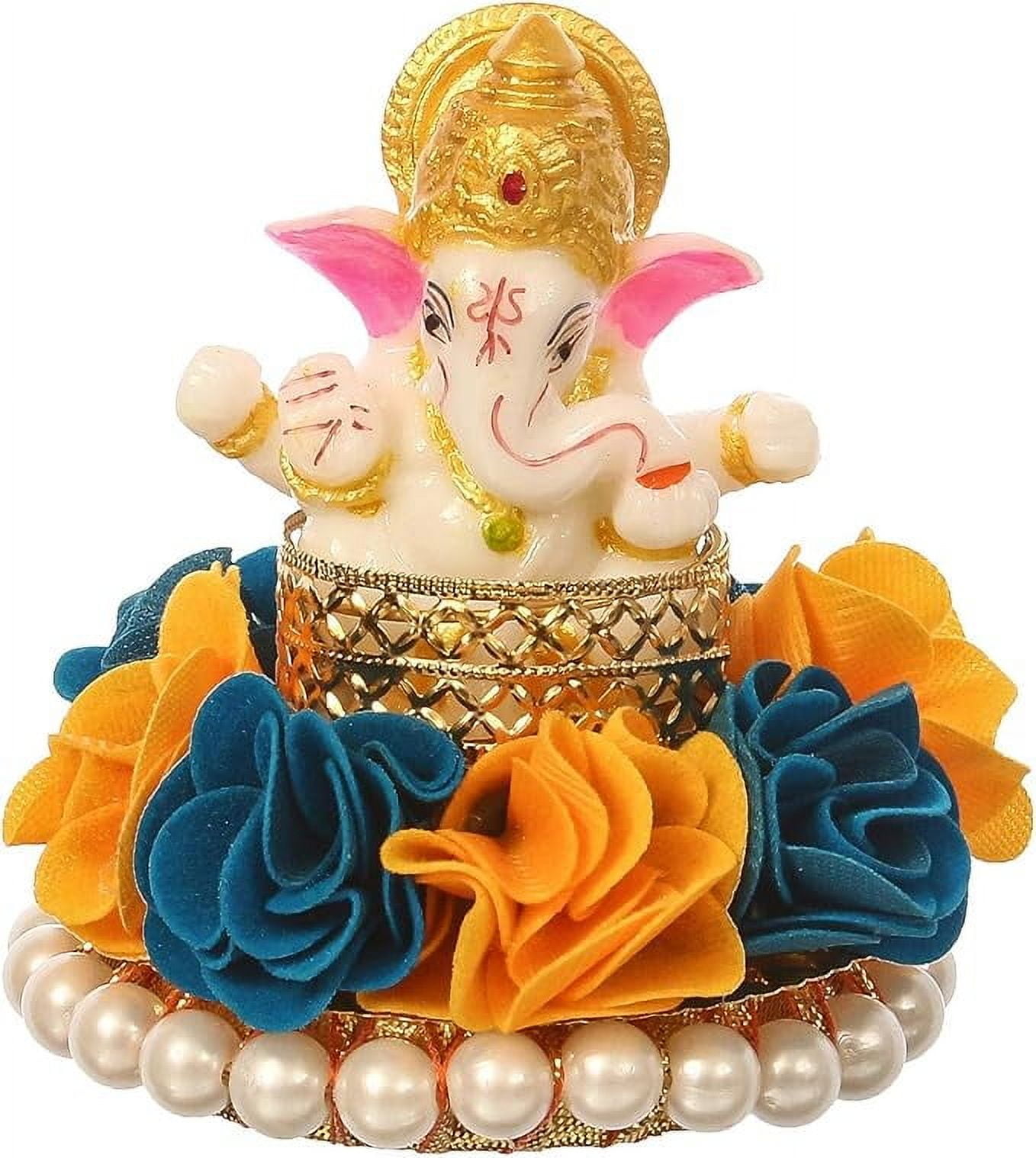 Blessing God Ganpati Bappa with Mukut & Moti & Multi Color Flower ...
