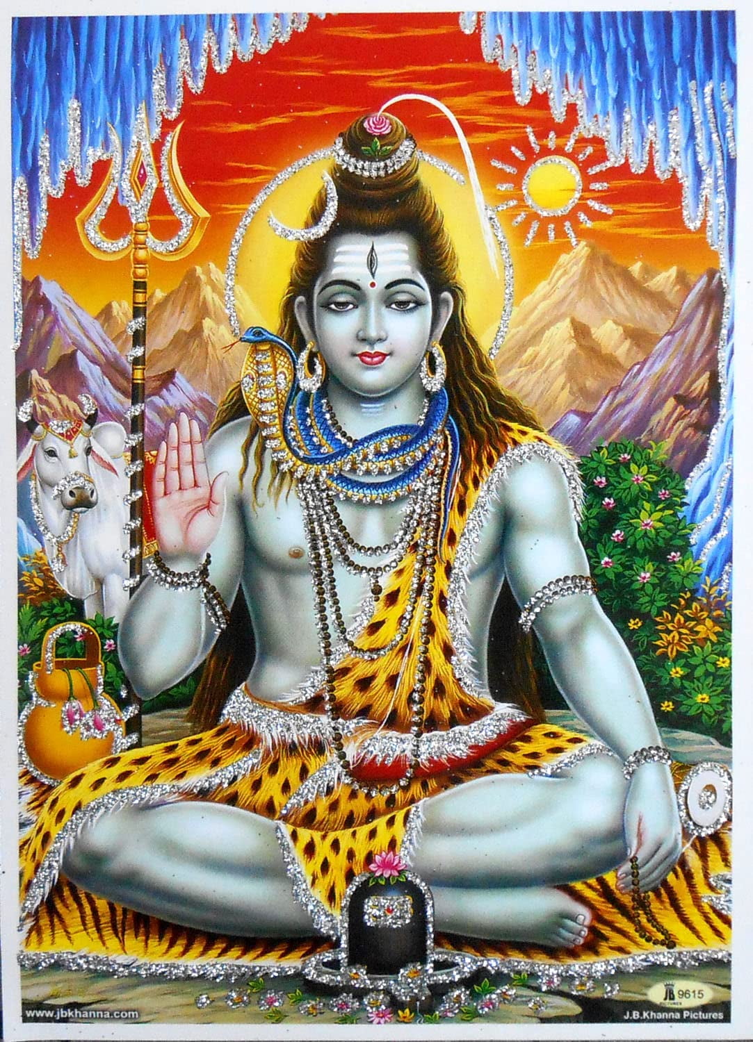 Blessing Lord Shiva Poster/ Reprint Hindu God Picture with Glitter ...