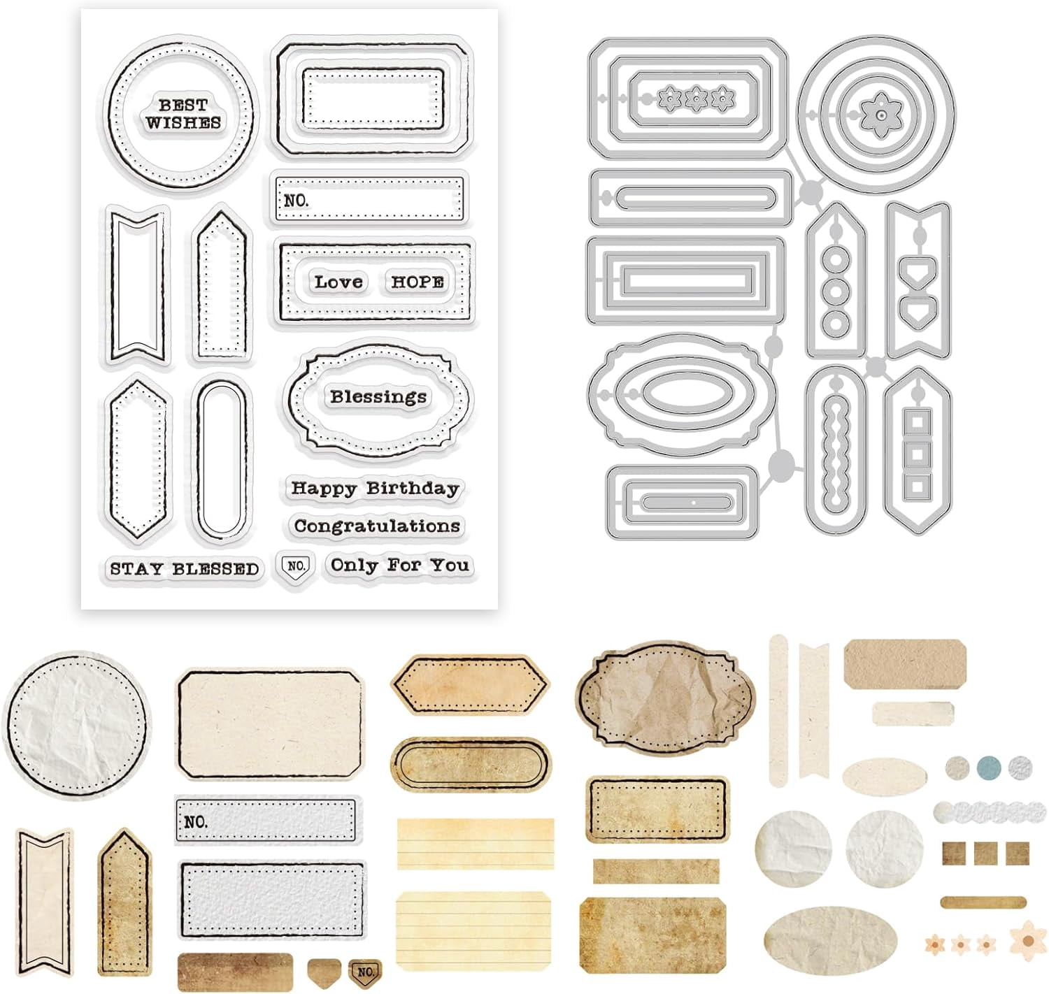 Blessing Text Clear Stamps and Decorative Borders Cutting Dies Set ...