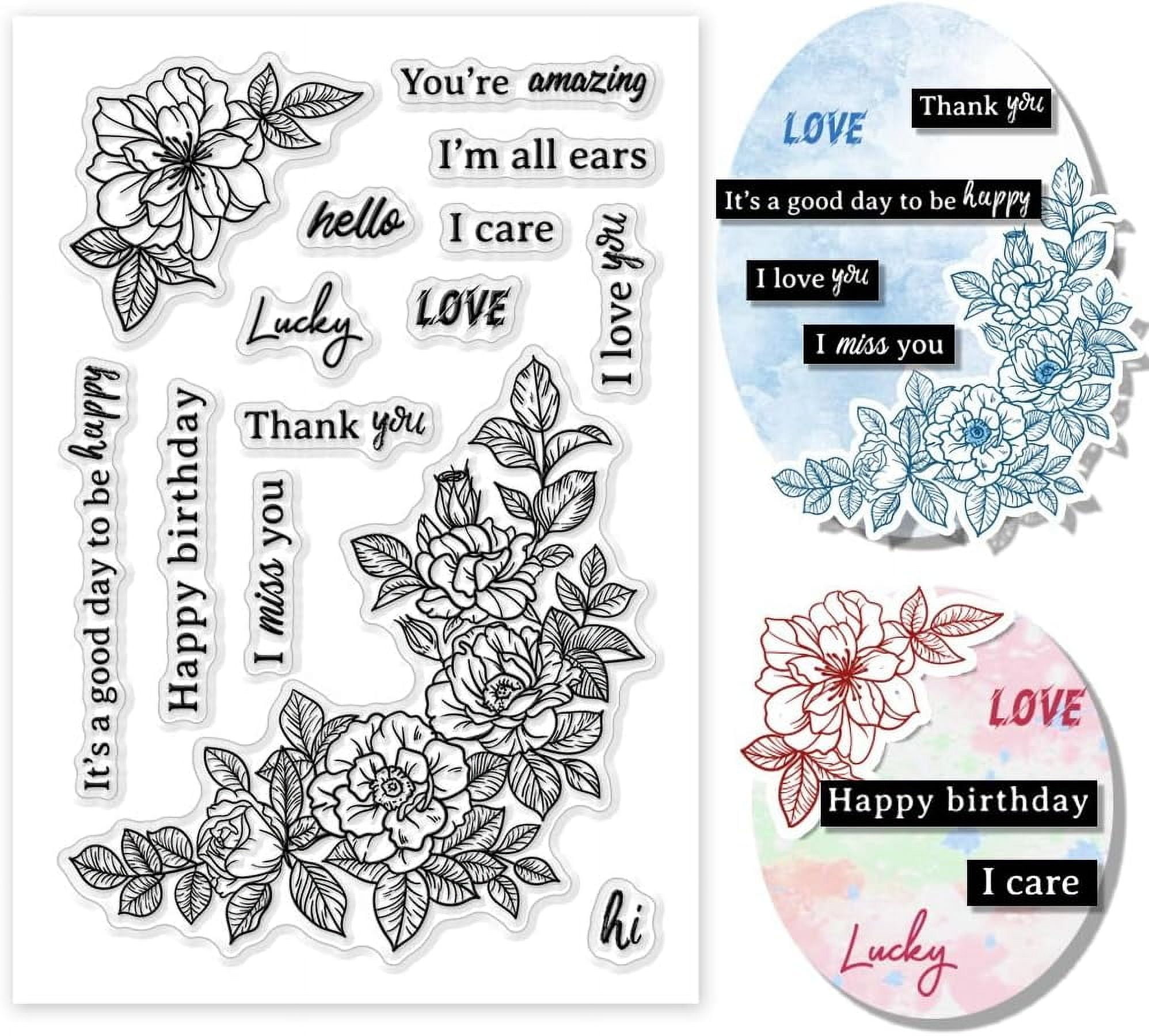 Blessing Words Clear Stamps for Card Making Flower Rubber Stamps Happy ...