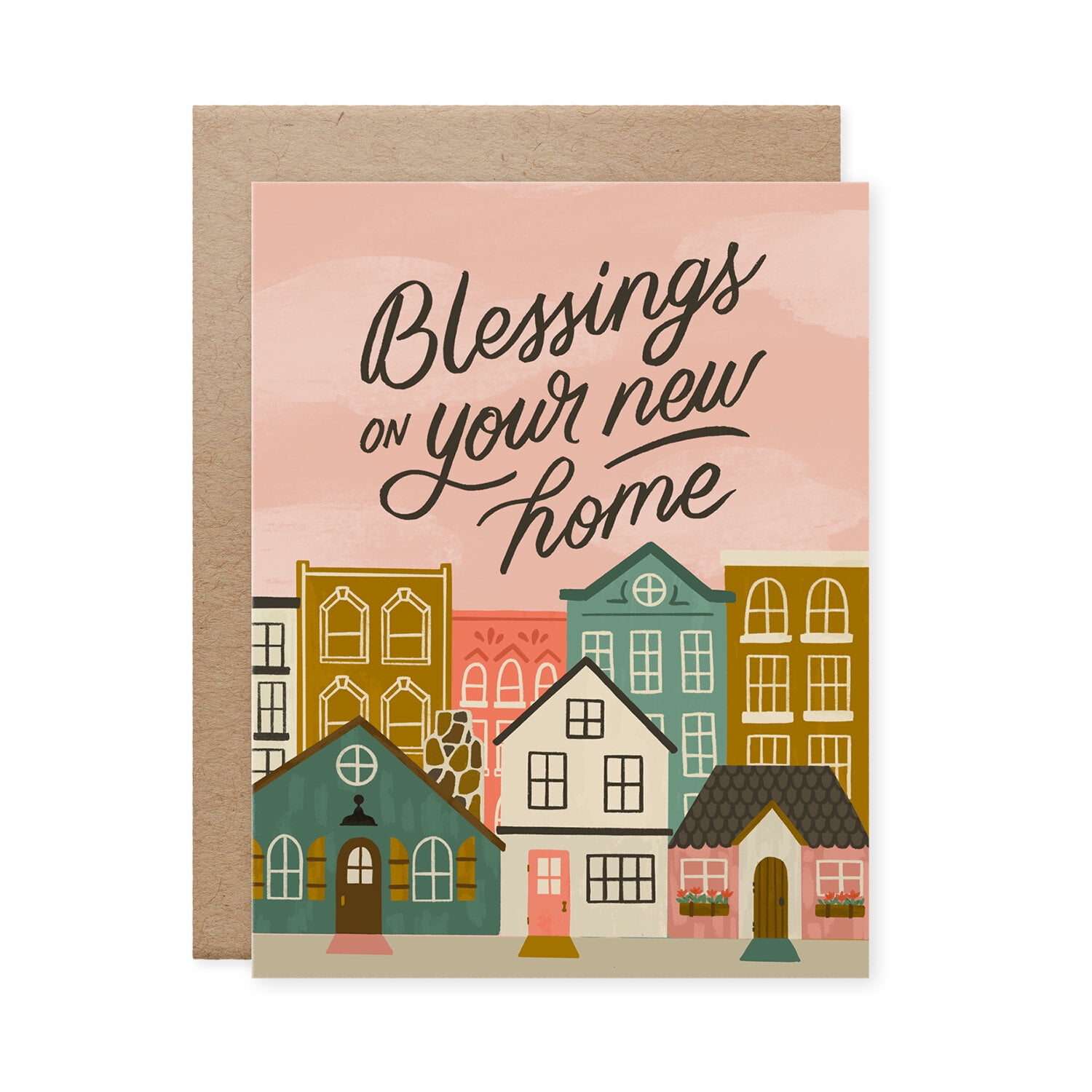 Blessings on Your New Home Greeting Card – Charming Homes Illustration ...