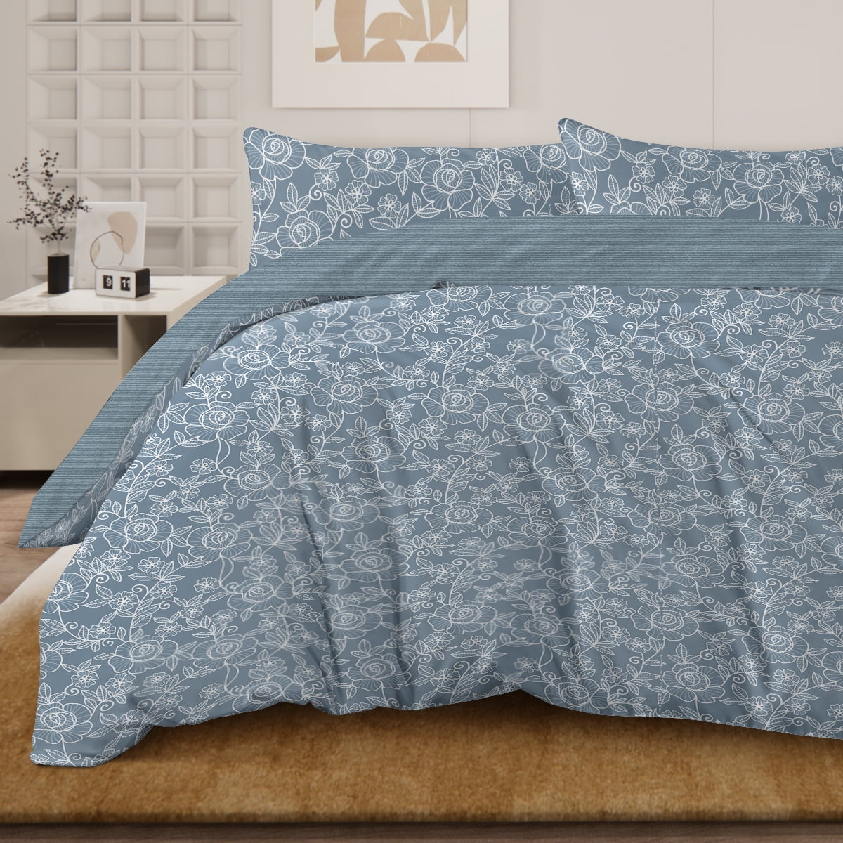 BlessLiving 3Pcs Blue Duvet Cover Set Twin Size Boho Floral Botanical ...