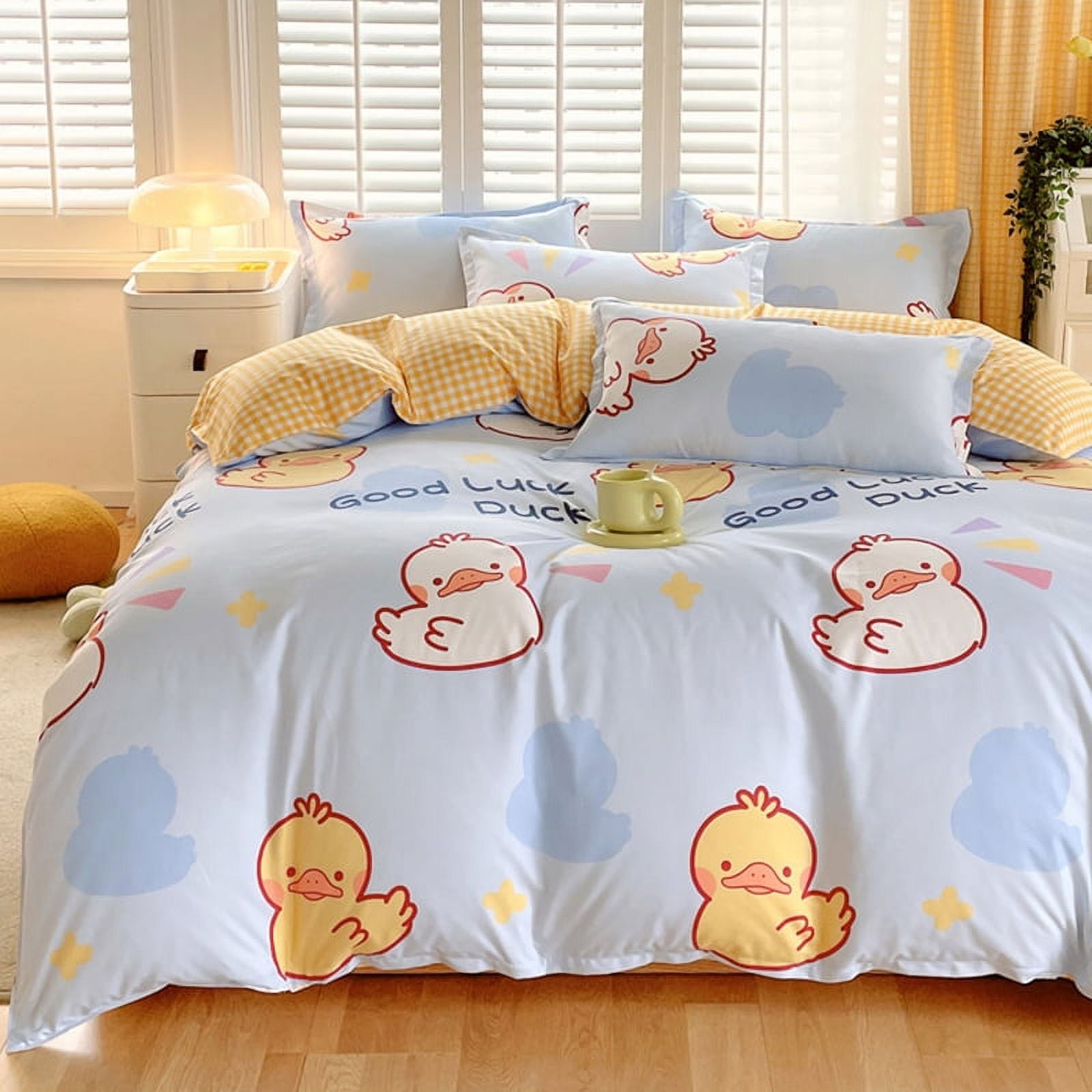 BlessLiving 3Pcs Cartoon Duck Duvet Cover Set King for Kids Good Luck ...