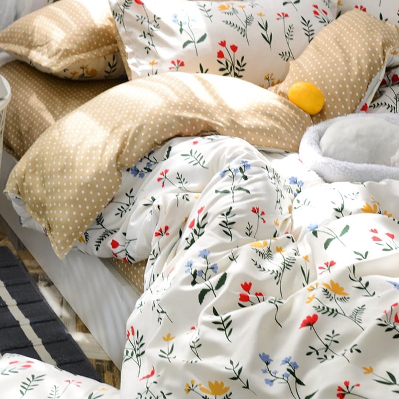 BlessLiving 3Pcs Yellow White Duvet Cover Set Twin Size Little Flowers ...
