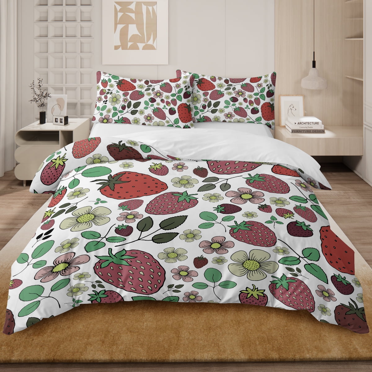 Blessliving Bedding Duvet Cover Set King Size Fruit Strawberry Print ...