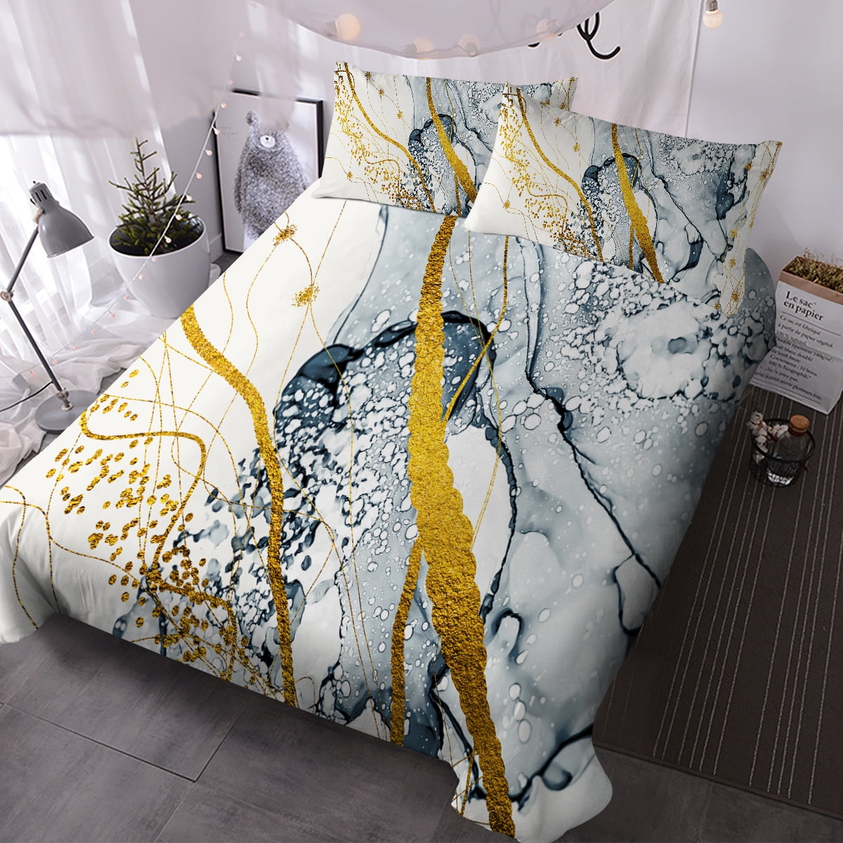 Blessliving Luxury Bedding Set Duvet Cover Set Queen Gold 3-Piece with ...