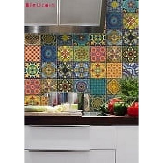Bleucoin Muted Mexican Talavera Self-adhesive Renter Friendly Water ...